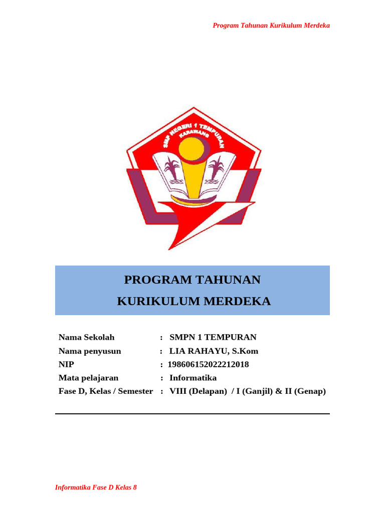 Contoh Prota Kurikulum Merdeka SMP | PDF