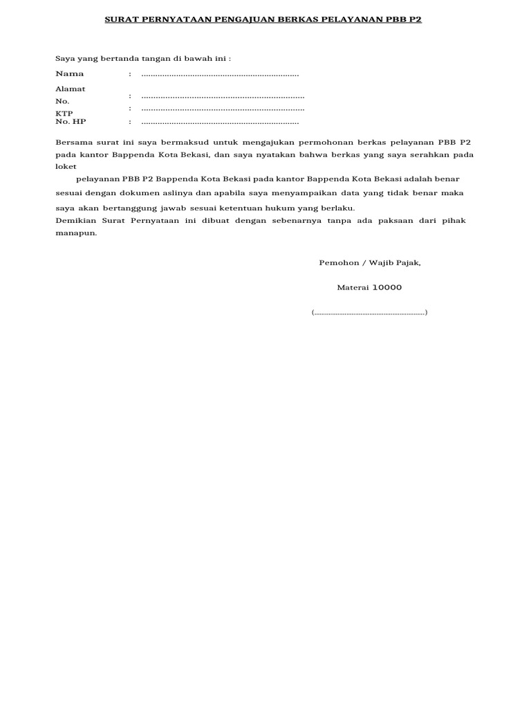 Surat Pernyataan Pengajuan Berkas | PDF