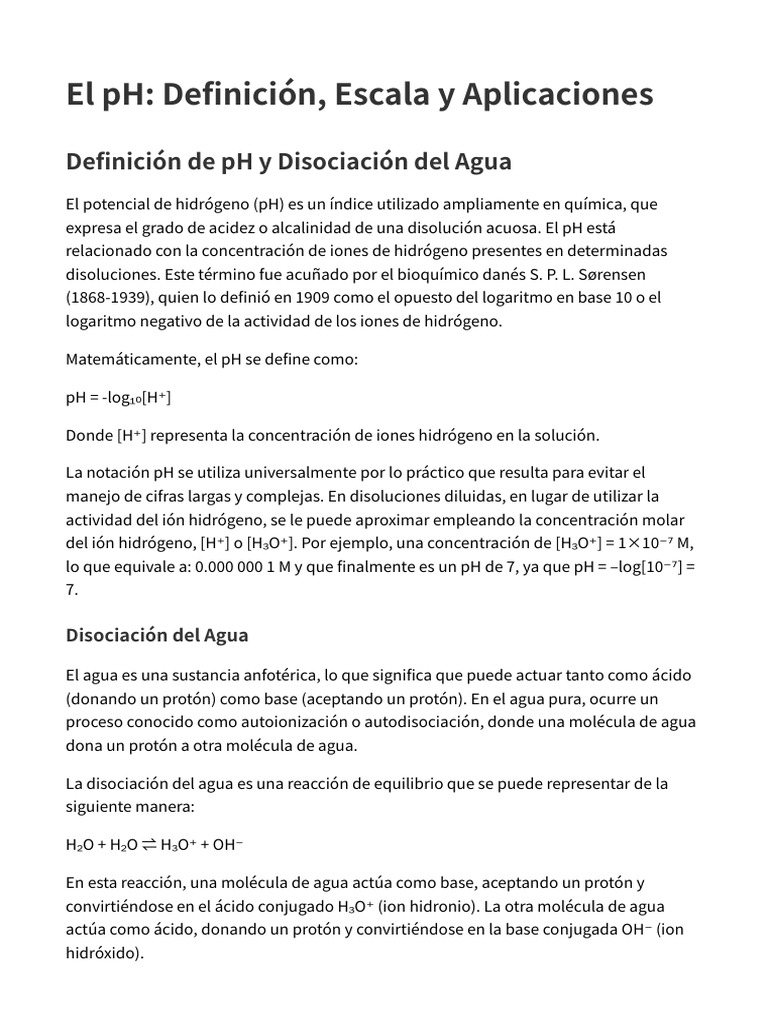 El PH Definicion Escala y Aplicaciones | PDF | Ph | Ácido