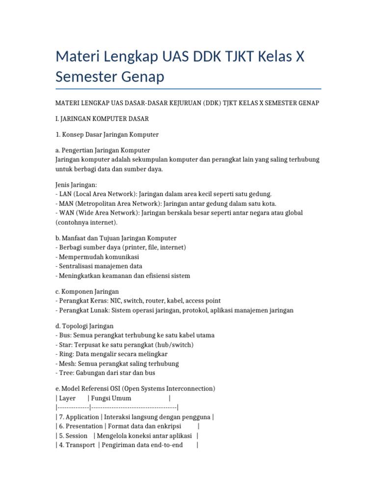 Materi Lengkap UAS DDK TJKT Kelas X | PDF