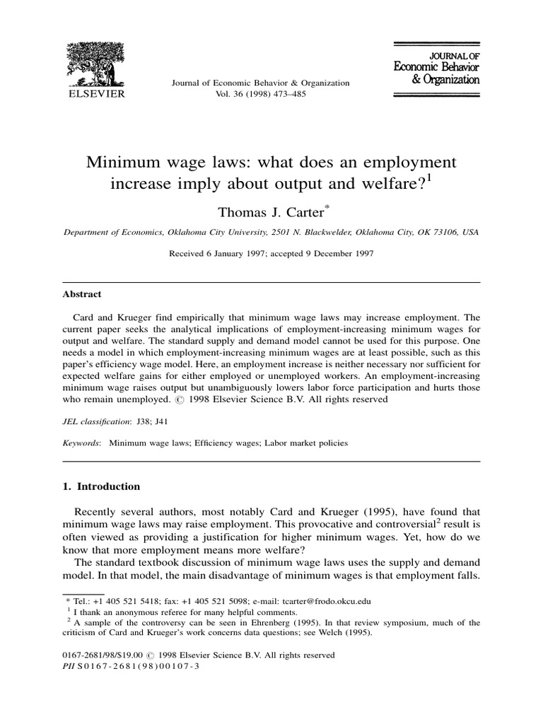 Minimum Wage Laws - What Does An Employment Increase Imply About Output ...