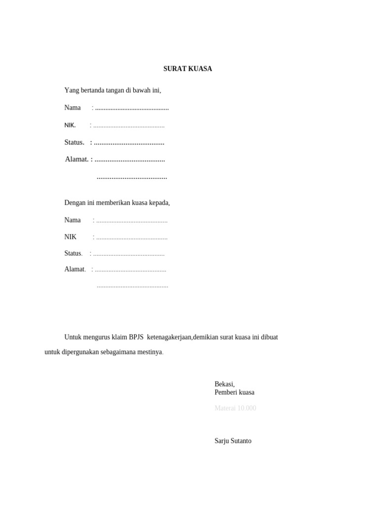 Format Surat Kuasa | PDF