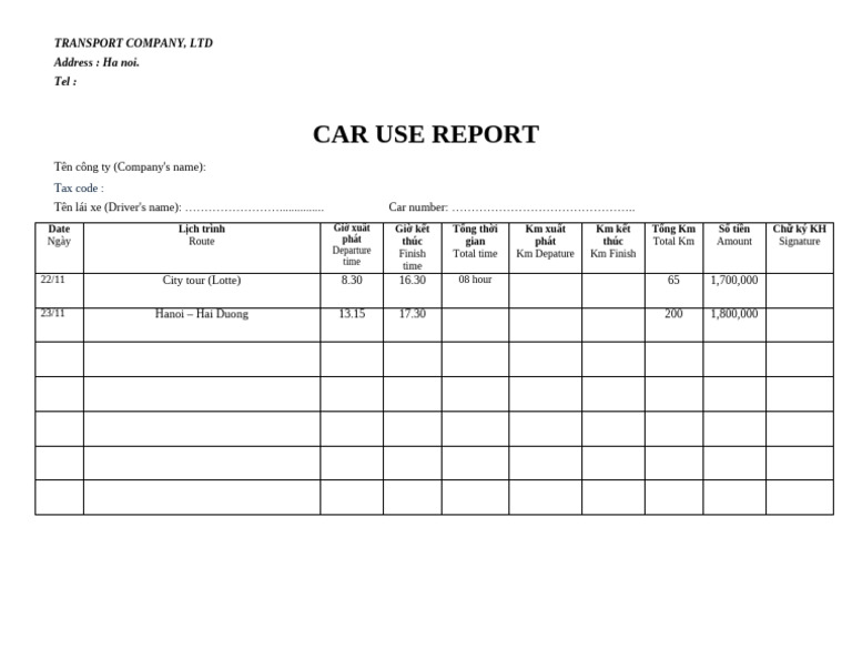 Car Use Report - 22,23-11 | PDF