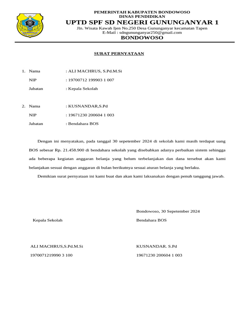 Surat Pernyataan COH | PDF