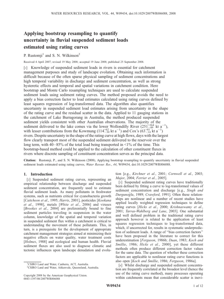 2008 Rustomji Applying Bootstrap Resampling To Quantify Uncertainty in Fluvial Suspended | PDF ...