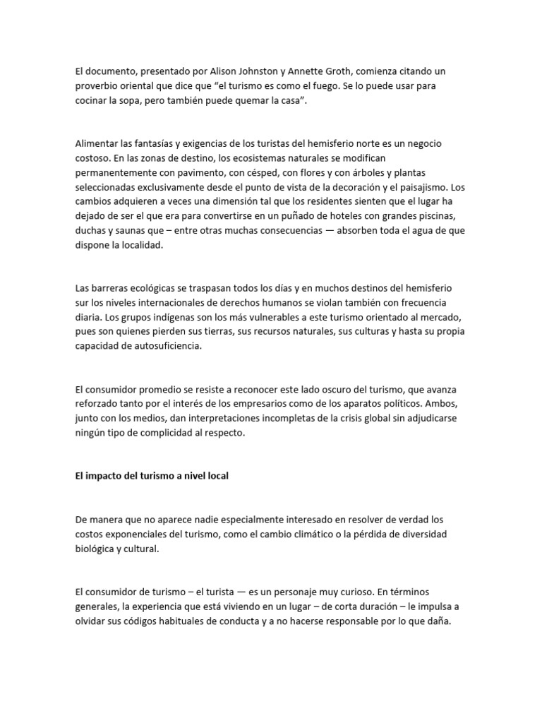 Efectos Del Turismo Pdf Turismo Globalización