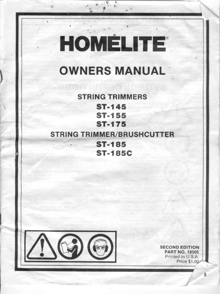 Homelite ST145, ST155, ST175 Strimmer and ST185, ST185C Brushcutter ...