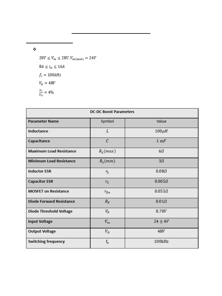 Boost Converter Design Specifications | PDF