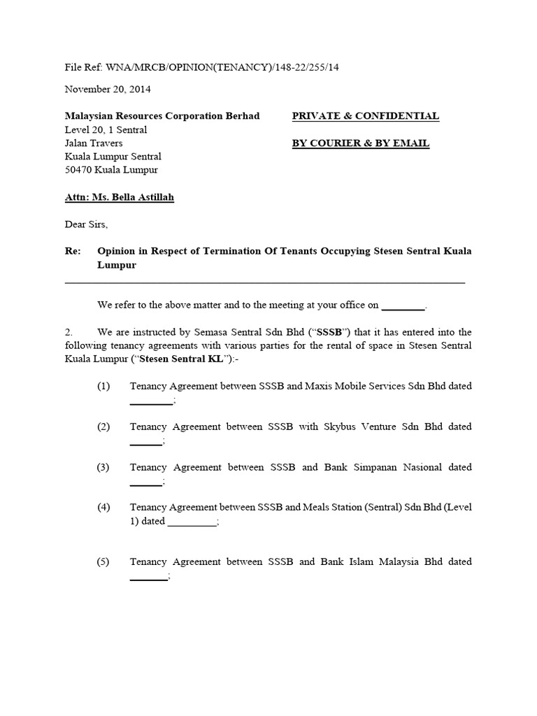 Legal Opinion Letter - Sample 2 WNA | PDF | Lease | Leasehold Estate