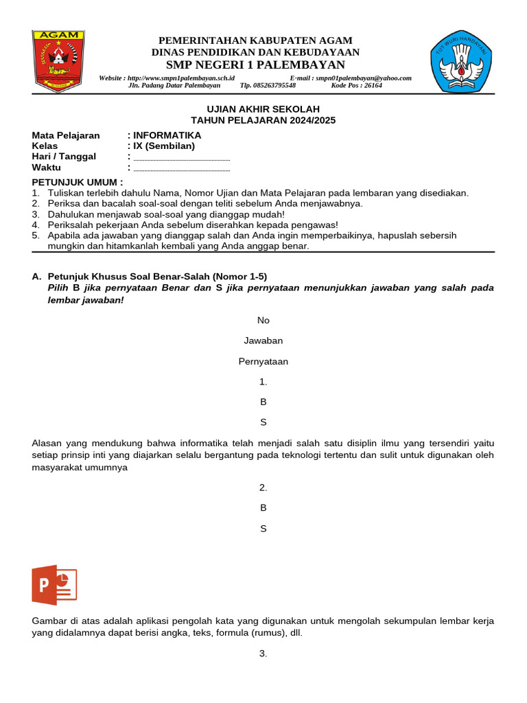 Soal Uas Informatika Kelas Ix 2024-2025 (50 Butir) - Muhammad Najib, S.PD | PDF
