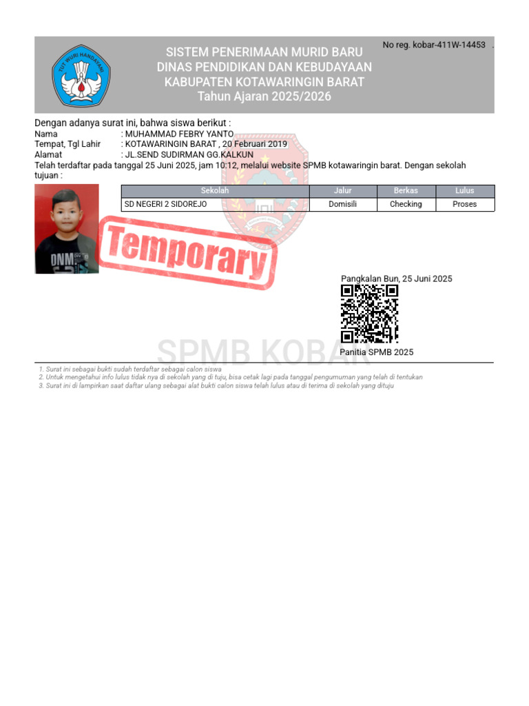 Bukti SPMB Muhammad Febry Yanto | PDF