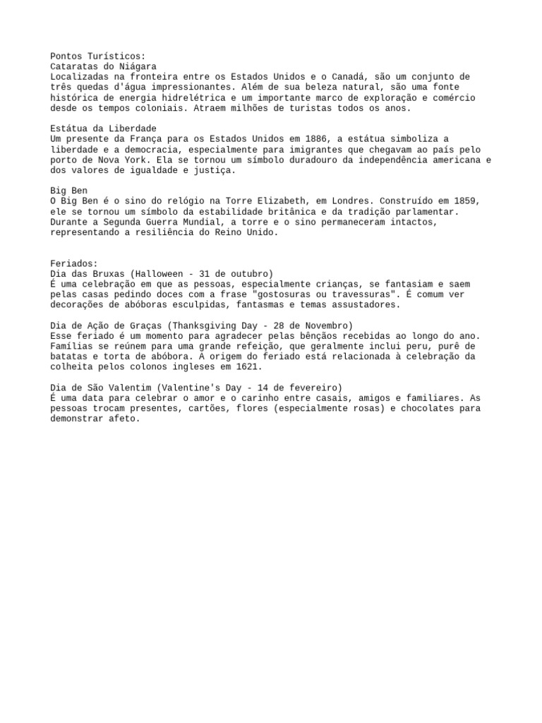 Pontos Turísticos e Feriados | PDF