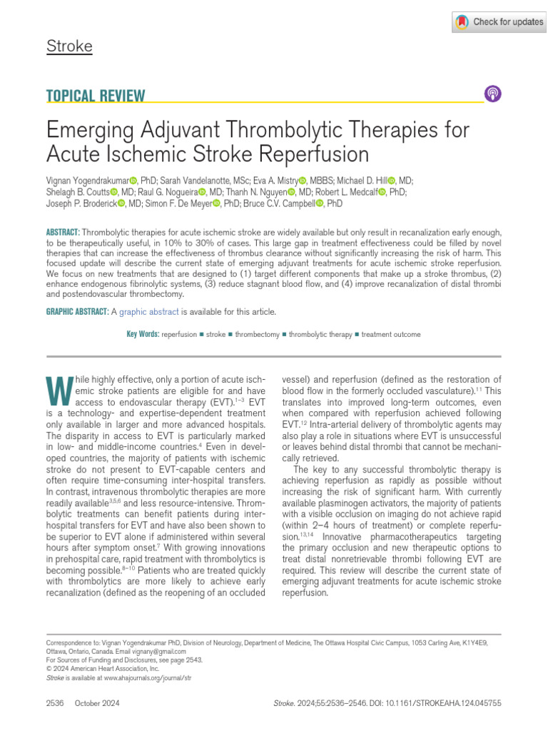 Terapia Adyuvante ACV Isquemico Trombolisis Stroke 2025 | PDF | Thrombus | Stroke