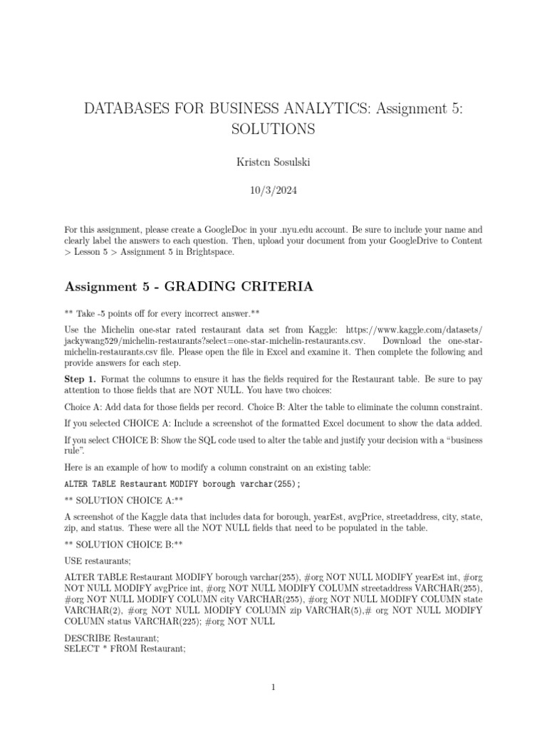 Lesson05 Assignment05 DB Fall2024 SOLUTIONS | PDF | Microsoft Excel | Table (Database)