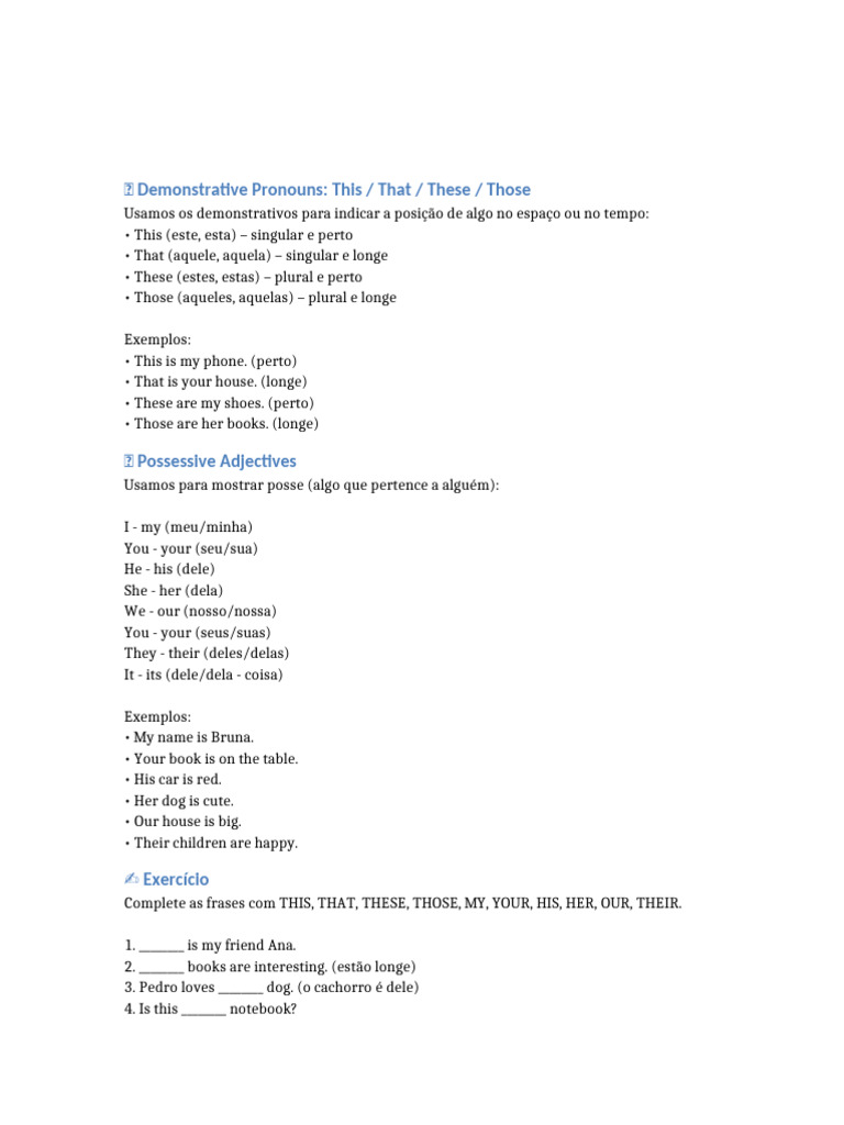 Demonstrative and Possessive Adjectives | PDF
