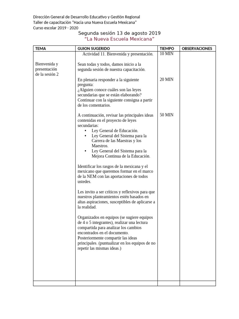 2a. Sesion NEM Carta Descriptiva | PDF | Escuelas | Cognición