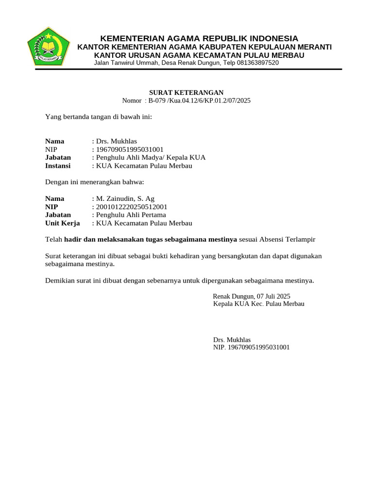 Surat Keterangan Absensi CPNS | PDF