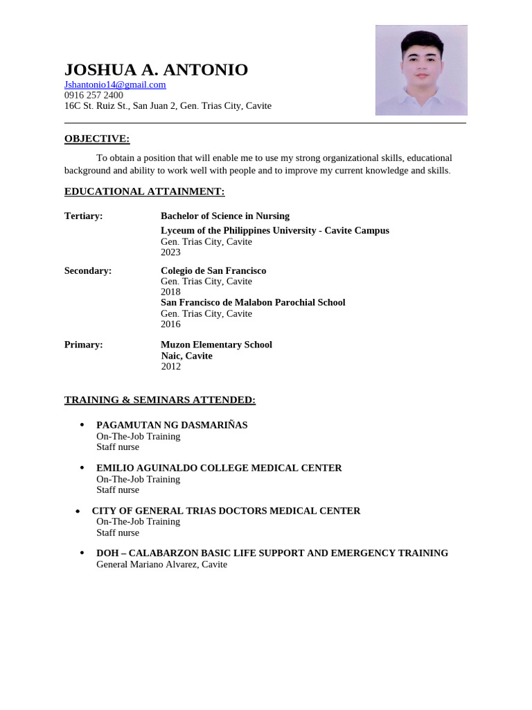 Joshua A. Antonio Resume 2023 | PDF