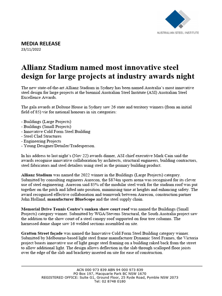 Press Release 2 Steel Awards | PDF