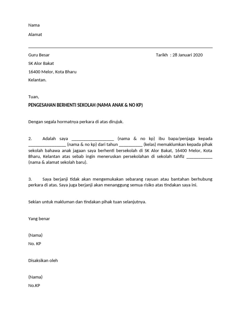 Contoh Surat Berhenti | PDF