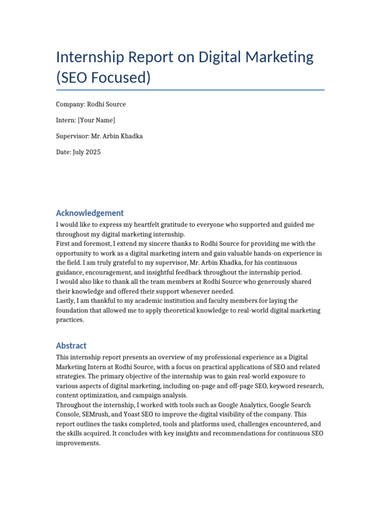 Digital Marketing Internship Report Rodhi | PDF | Search Engine ...