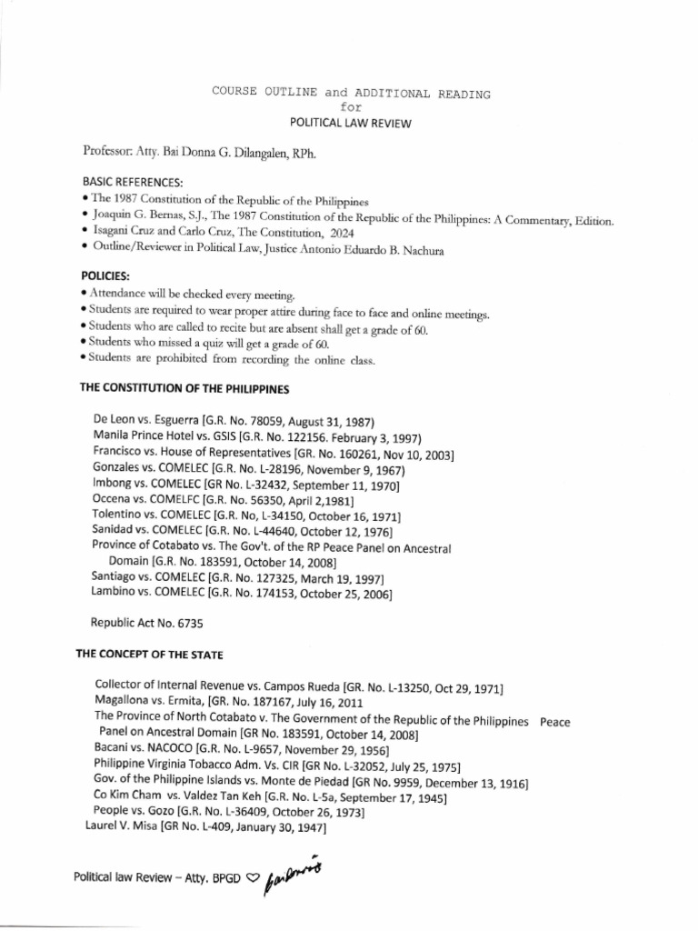 Political Law Review Syllabus | PDF | Commission On Elections ...