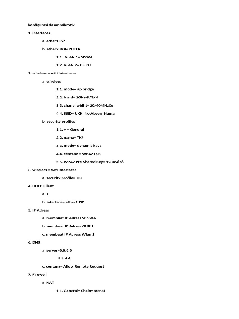 Konfigurasi Dasar Mikrotik | PDF