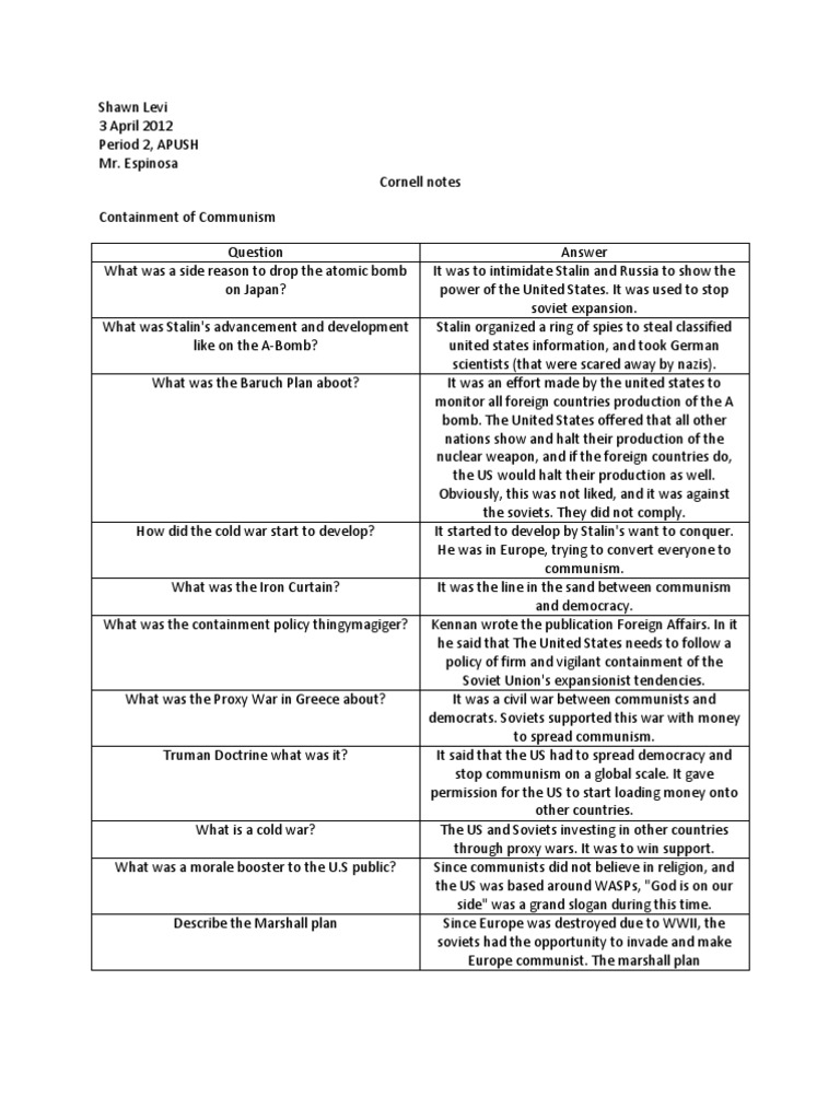 Cornell Notes Cold War Nifty Fifties Kennedy | PDF | Containment ...