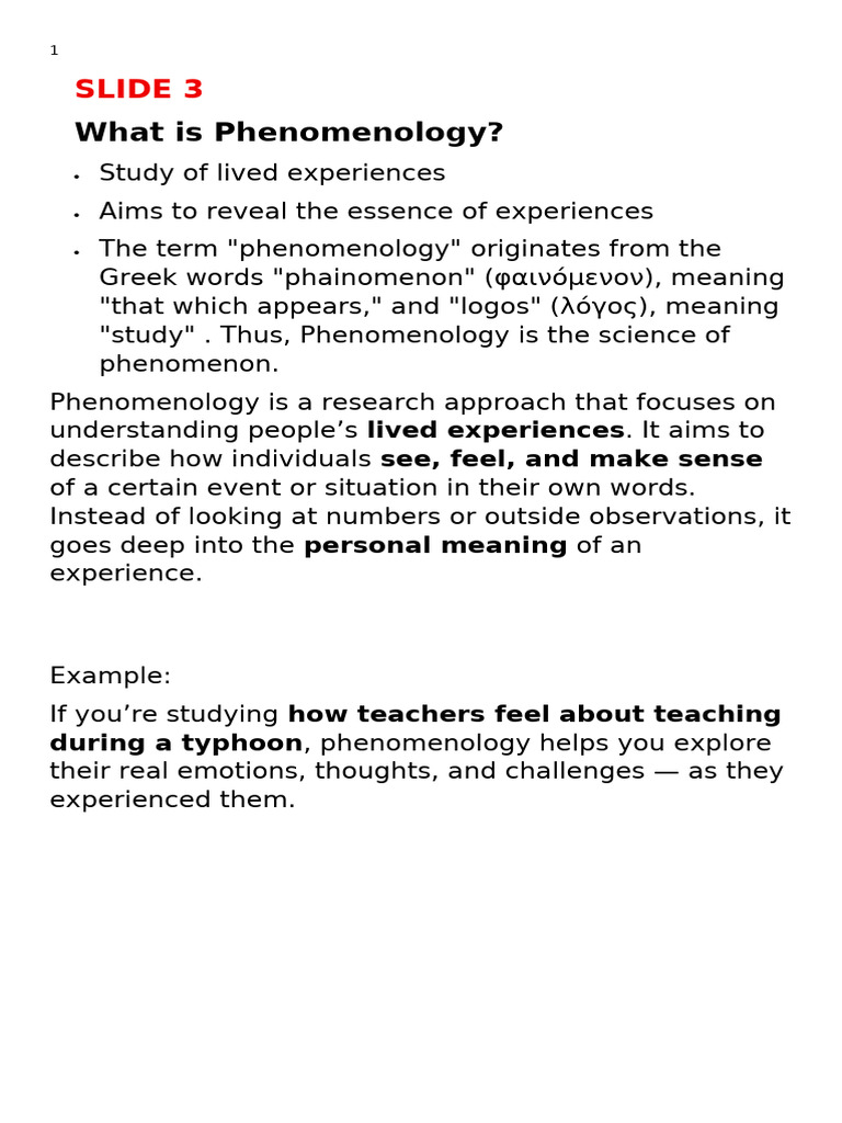 Understanding Lived Experiences in Phenomenology | PDF | Phenomenology ...