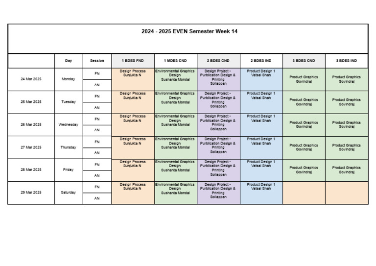 2024-2025 Weekly Schedule EVEN SEMESTER - Week 14 | PDF