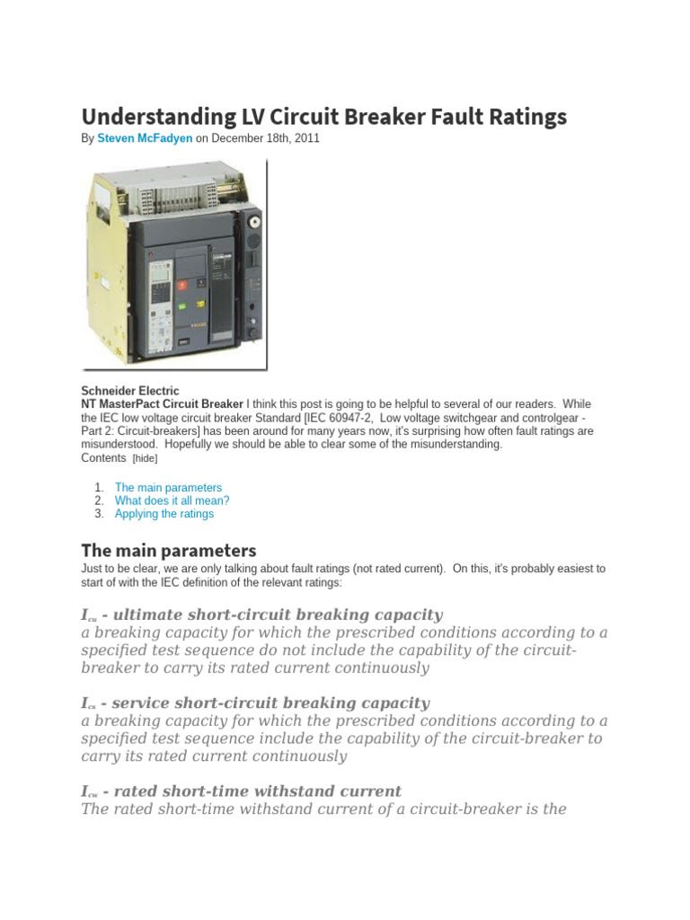 Understanding LV Circuit Breaker Fault Ratings | PDF | Electric Power ...