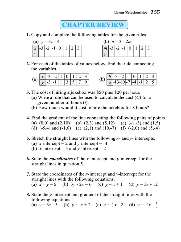 MM9 Linear Chapter Review With Answers | PDF