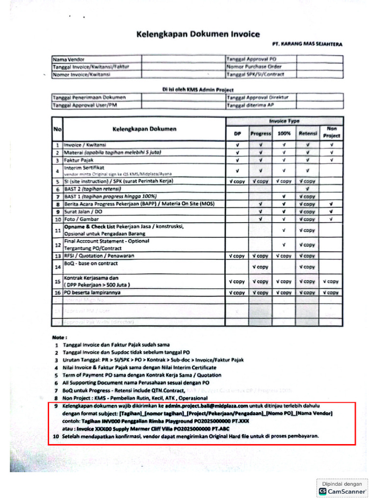 Kelengkapan Dokumen Invoice - Karang Mas Sejahtera | PDF