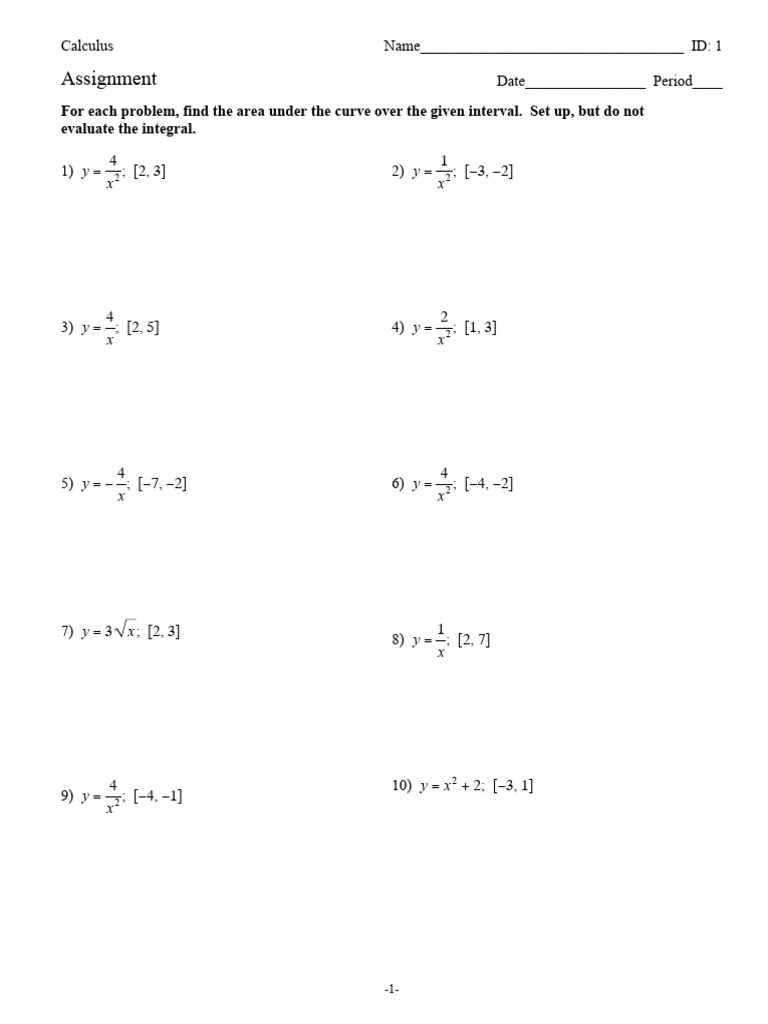 Calculus Area Under Curve Worksheet | PDF | Mathematical Analysis ...