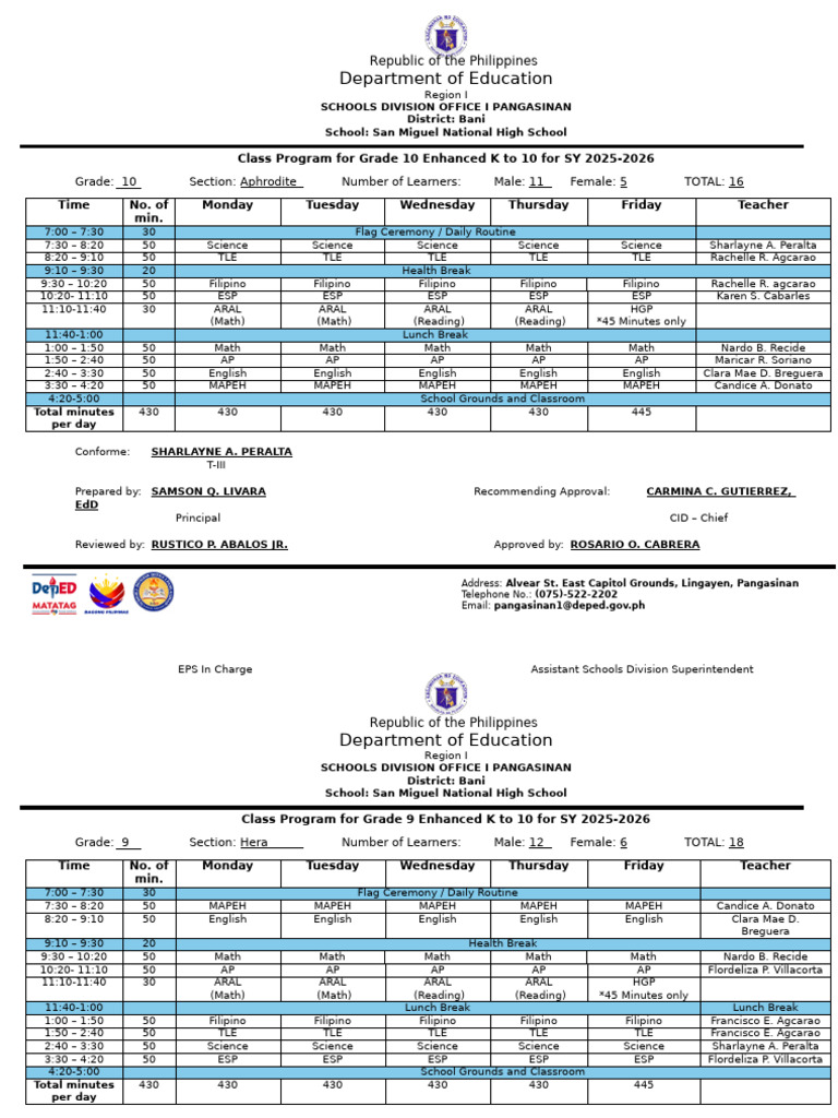 Class-Program-Gr.-7-10-SY-2025-2026 FINAL 50 MINS | PDF | Southeast ...
