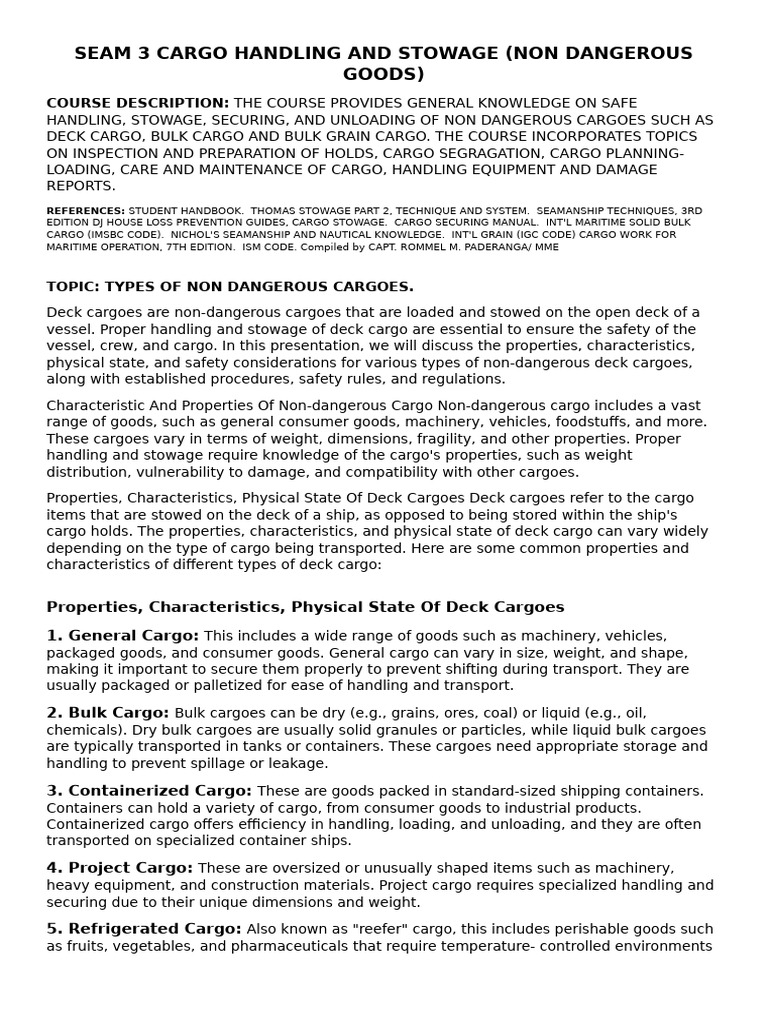 Types of Non Dangerous Cargoes | PDF | Cargo | Dangerous Goods