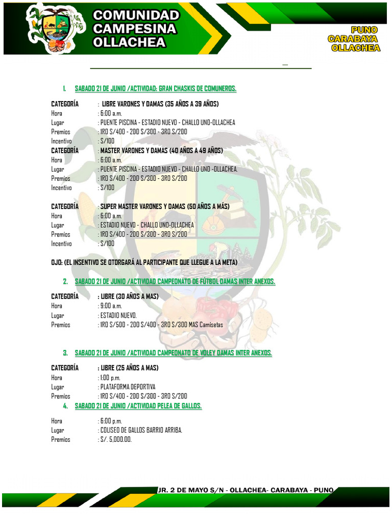 Cronograma de Actividades Aniversario de La Cco | PDF