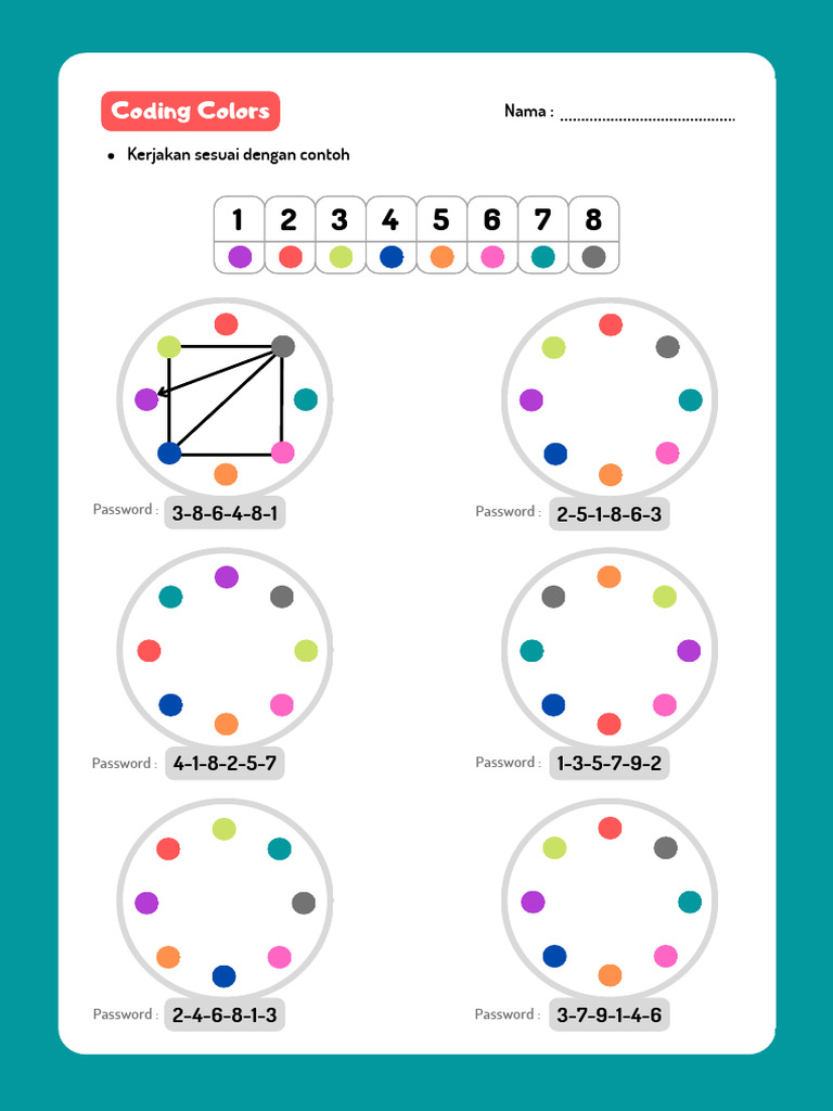 Coding Colors Worksheet Numbers Password Attention Increasing Algorithm ...