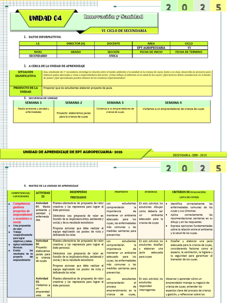 Unidad 04 - 1°2° Ept Agropecuaria-2025 | PDF | Aprendizaje | Iniciativa empresarial
