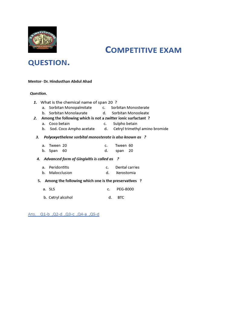 Competitive Exam Question | PDF
