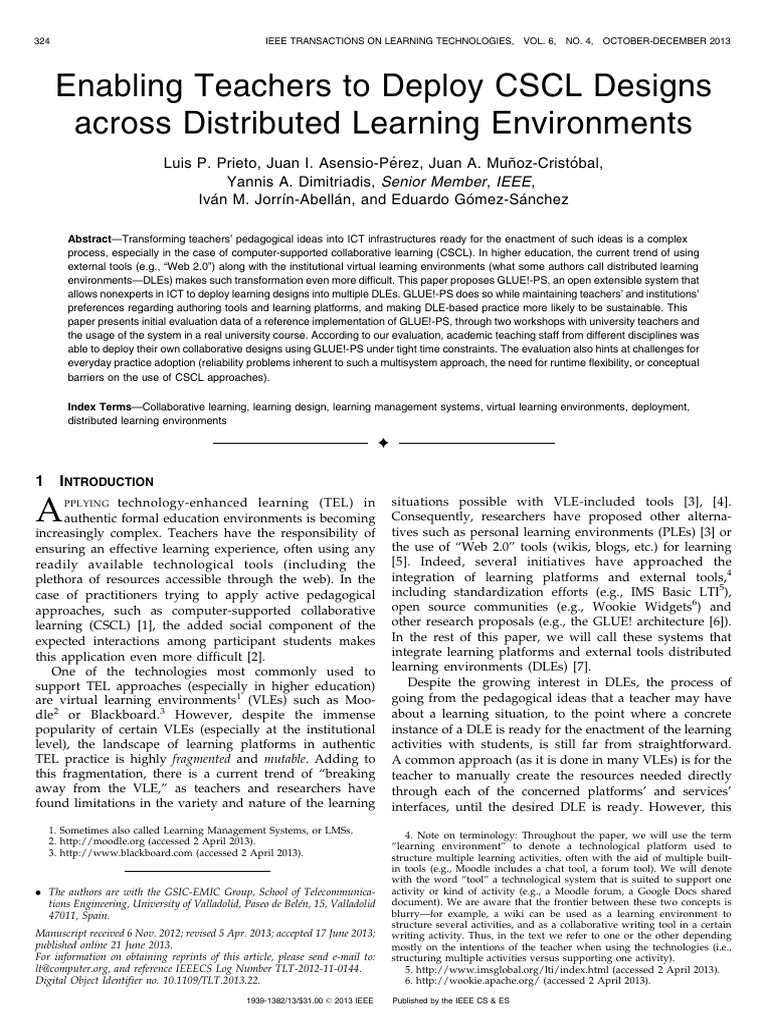 Enabling Teachers To Deploy CSCL Designs Across Distributed Learning Environments | PDF ...