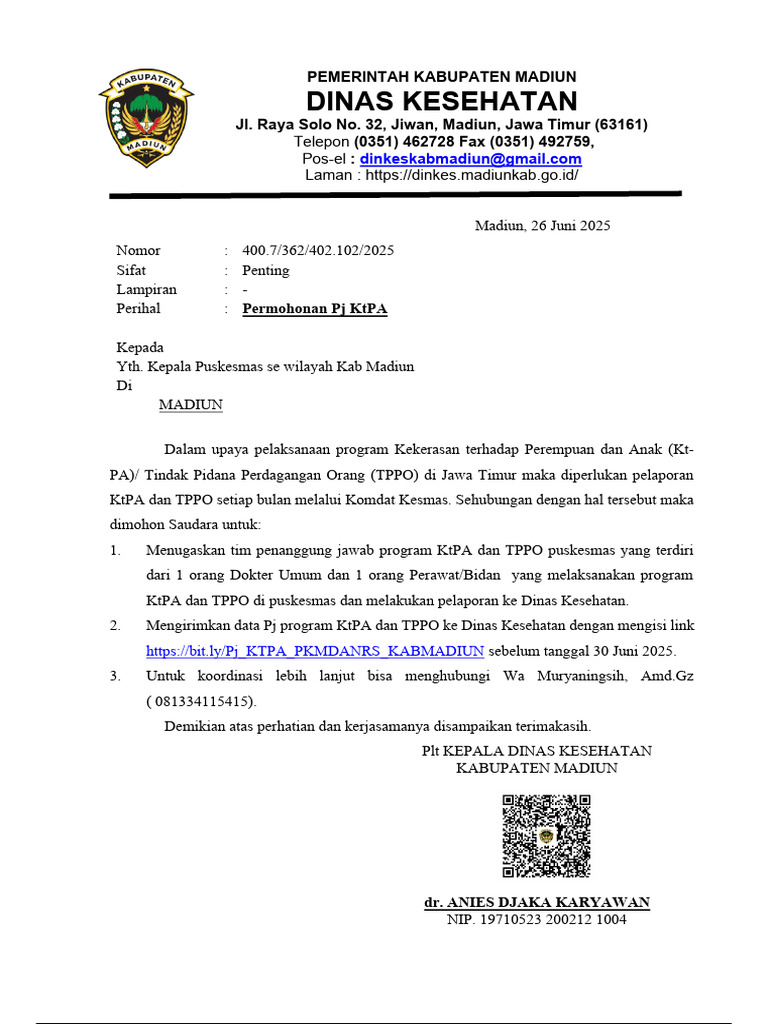 Permohonan Tim KtPA dan TPPO Madiun | PDF
