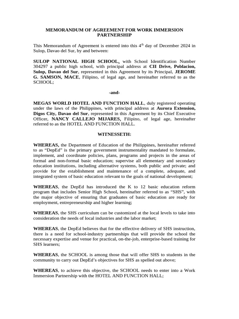 SHS Moa Megas World Hotel 2024-2025 | PDF | Intellectual Property | Employment