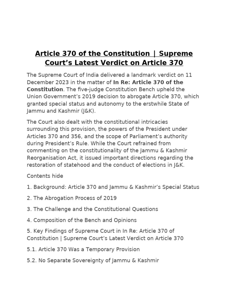 Article 370 of The Constitution | PDF | Government | Justice