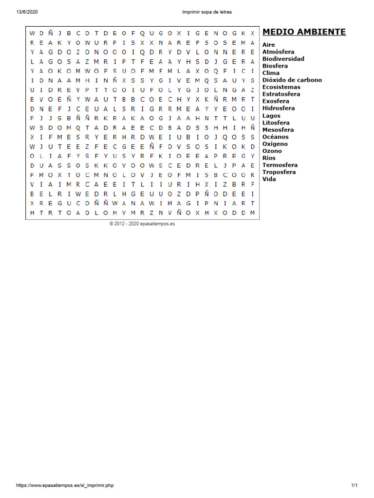 Sopa de Letras Medio Ambiente | PDF | Atmósfera de tierra | Cielo