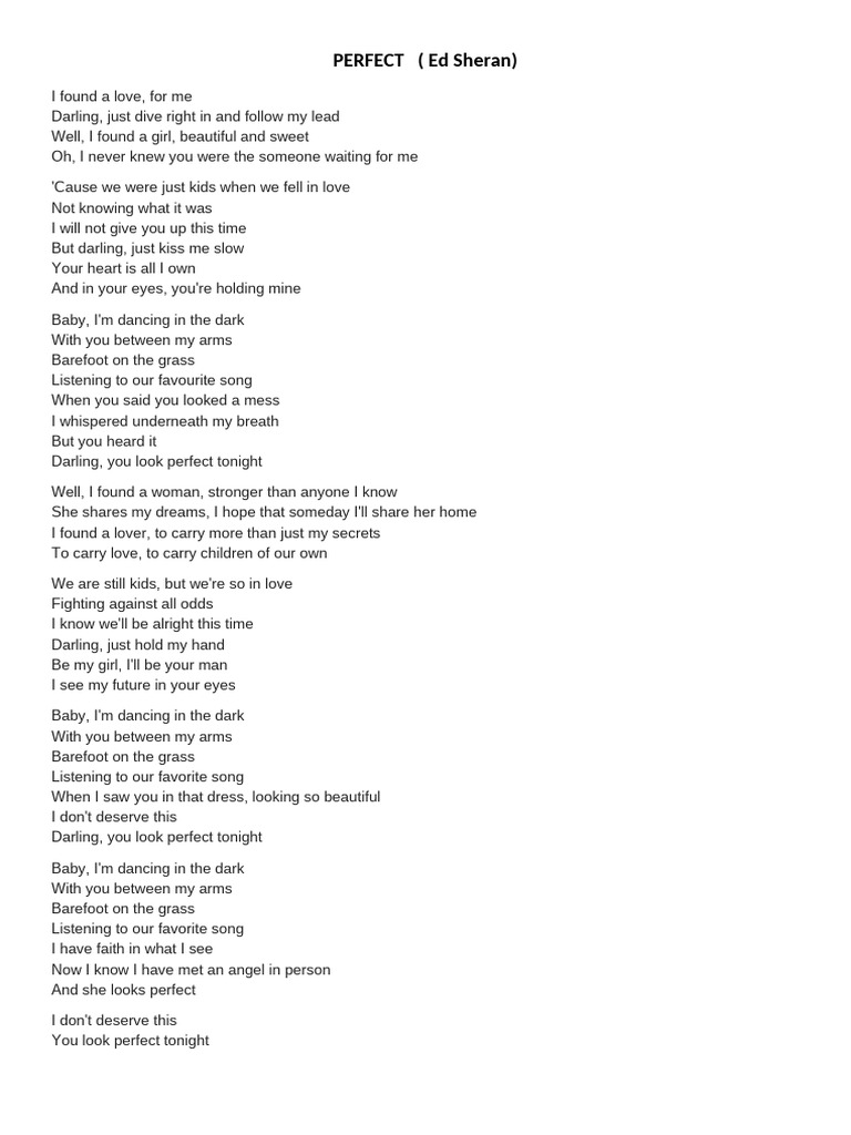 Ed Sheeran's Perfect Lyrics Explained | PDF