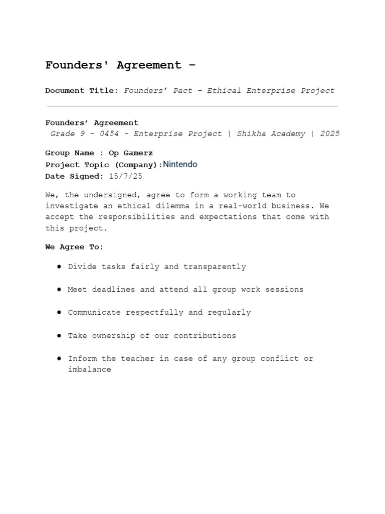 Founders' Agreement | PDF