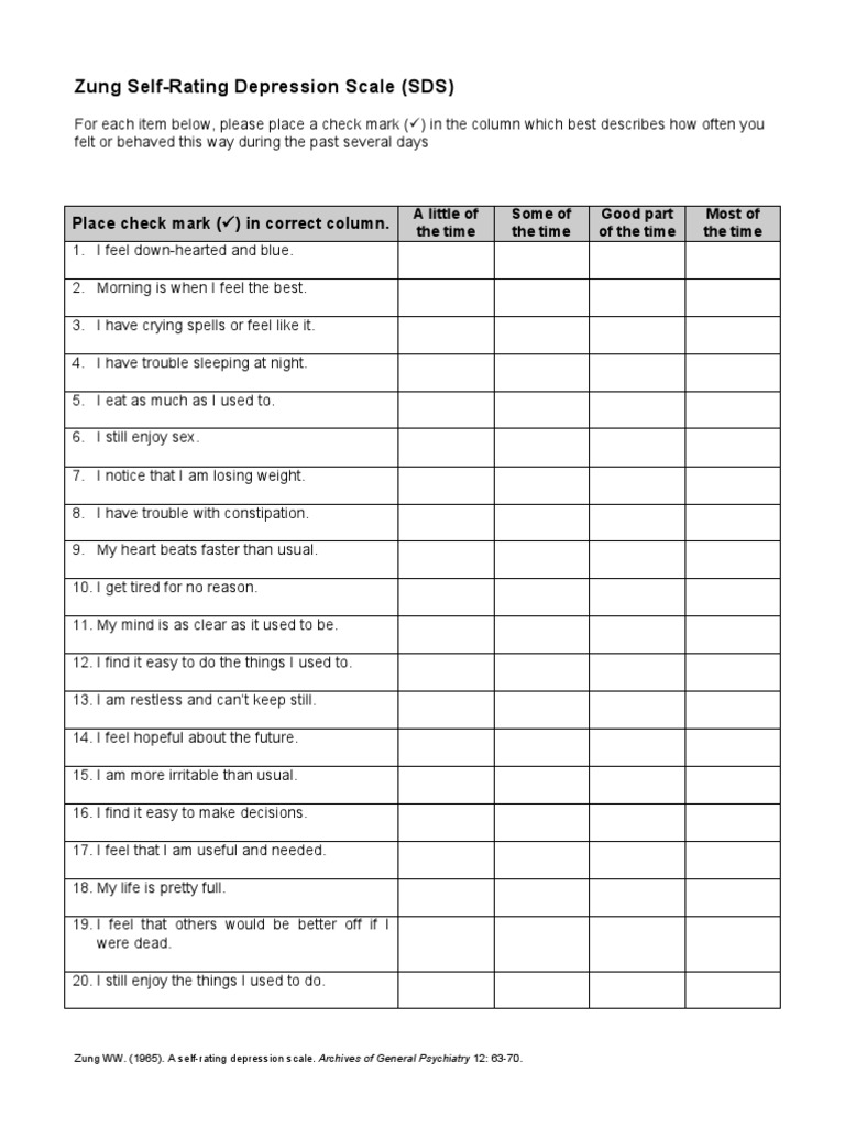 Zung Self-Rating Depression Scale Guide | PDF