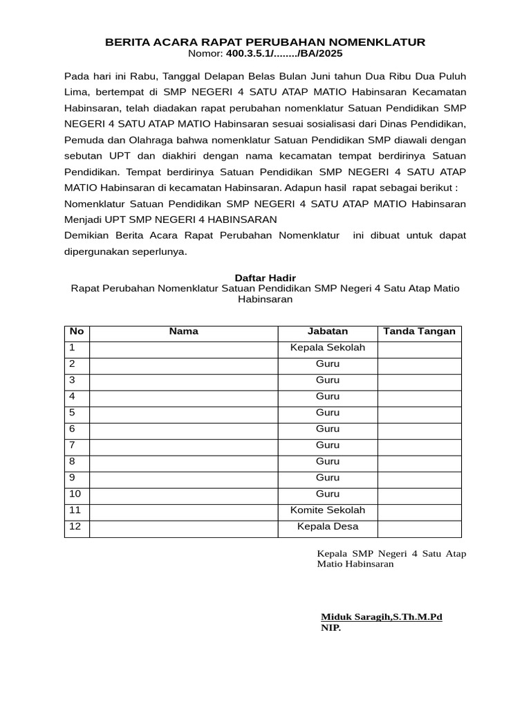 BA. Perubahan Nomenklatur SMP | PDF