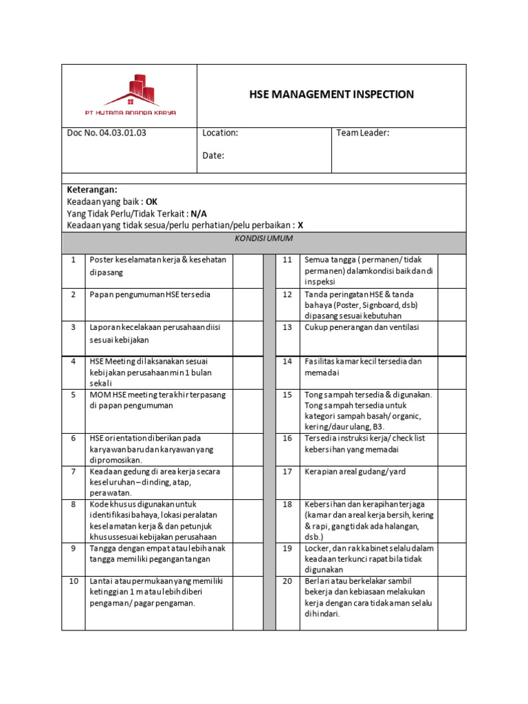 04 03 01 03 Formulir Inspeksi HSE REV1 | PDF